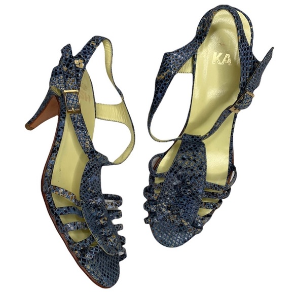 Mishka | Shoes | Vintage Mishka Blue Snake Print Heel Sandals 7 | Poshmark